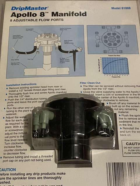 Orbit Adjustable Flow 8-Port Drip Irrigation Apollo 8 Manifold 1/4 ...