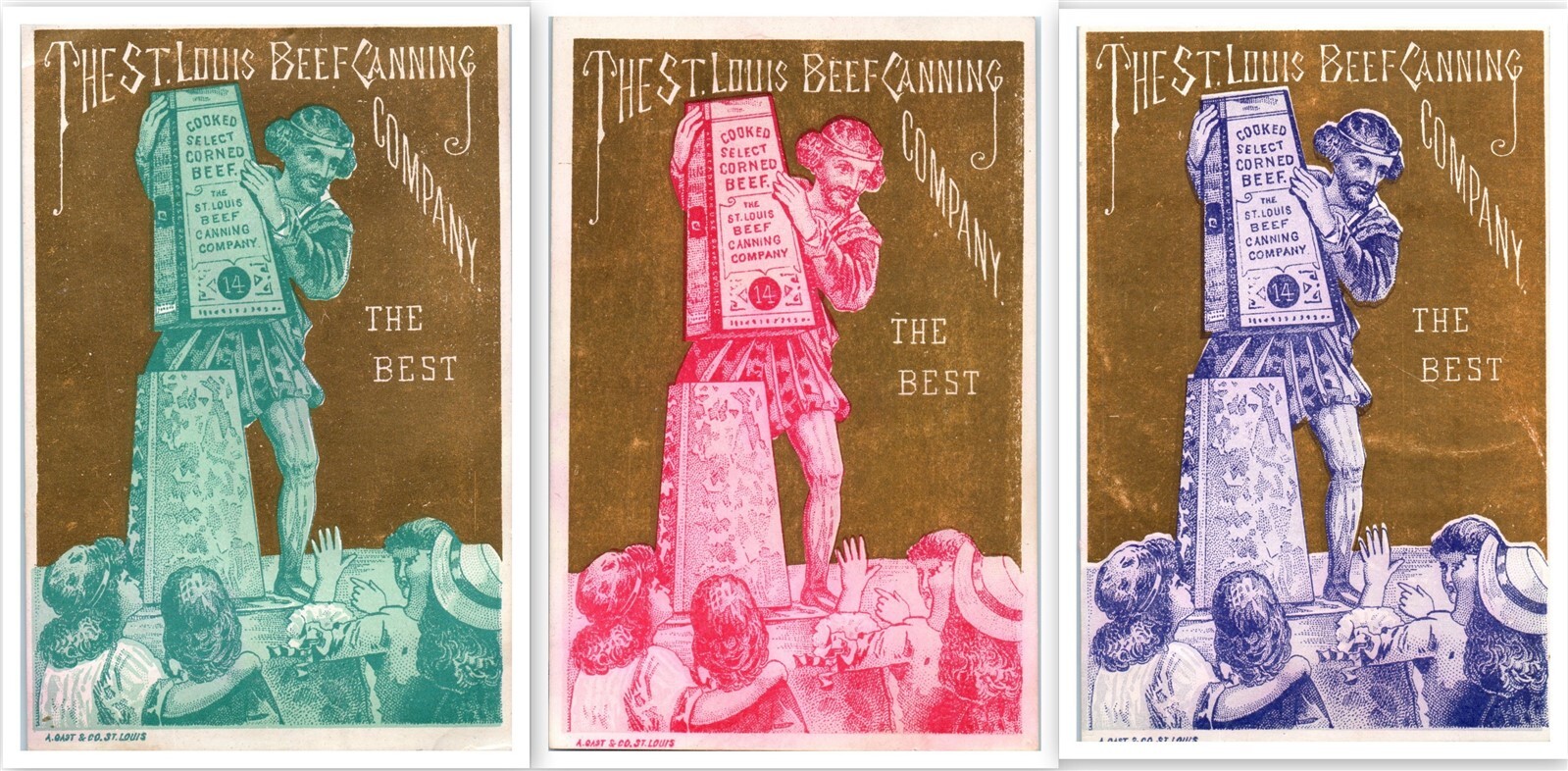 St. Louis Beef Co. Lot of (3) Colors Produced by A. Gast Lith Co. Trade ...