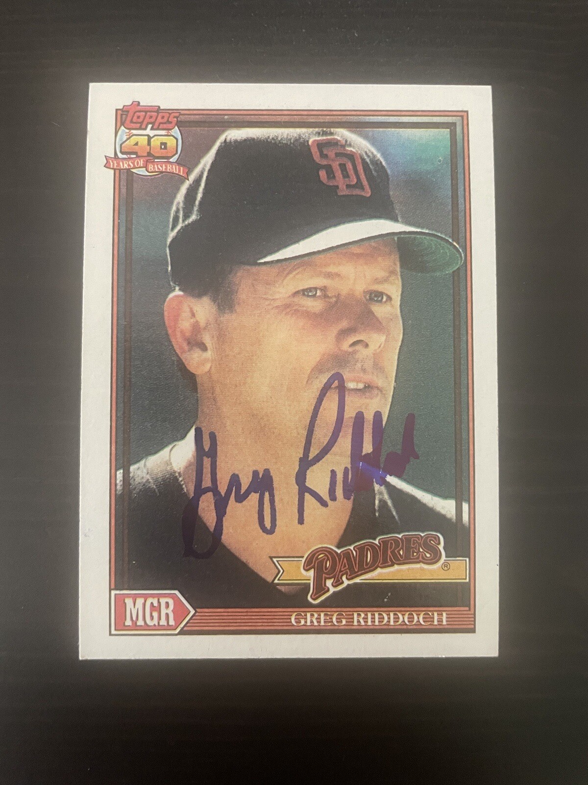 1991 Topps #109 Greg Riddoch San Diego Padres Signed Card Autographed ...