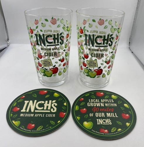2 X Inch's Rolling Apple Cider Pint Glases New Plus 2 Beer Mats | eBay UK