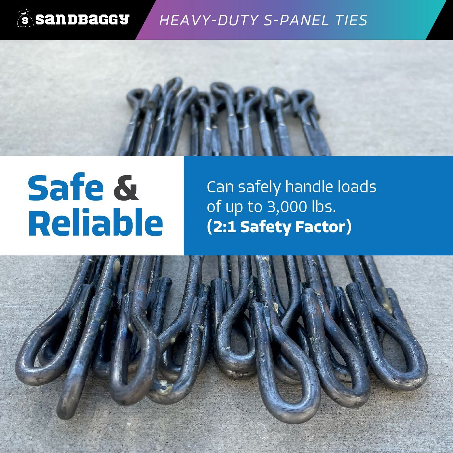 Sandbaggy 8" Heavy-Duty S-Panel Tie - Concrete Loop Ties - Construction ...