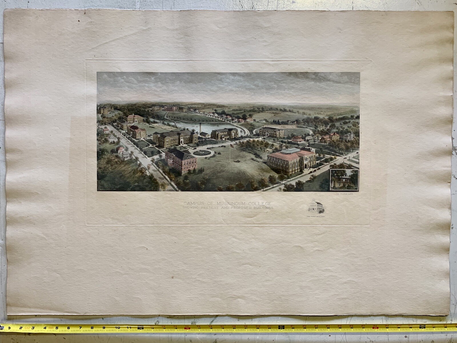 Muskingum College - 38”x 26” Hand-Tinted Engraved Print by Richard ...