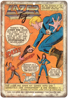 1986 Lazer Tag Cartoon Comic Book Ad 12" x 9" Reproduction Metal Sign ...