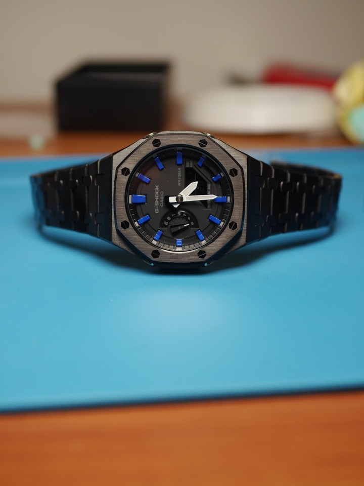 CASIO G-SHOCK GA-2100 CUSTOM CASIOAK MOD STAINLESS STEEL BLACK * New ...