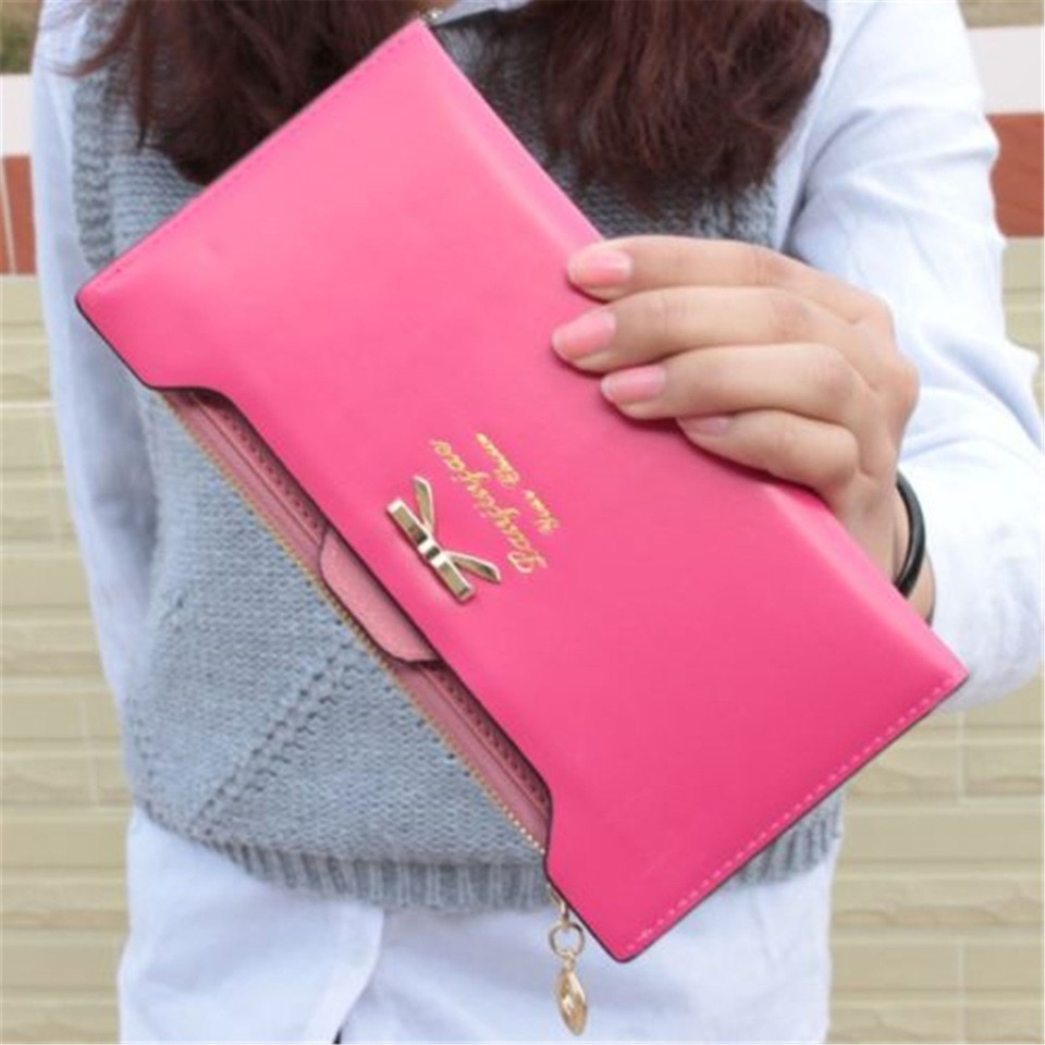 Women Leather Thin Wallet Cute Bow Long Purse Multi ID Credit Card ...