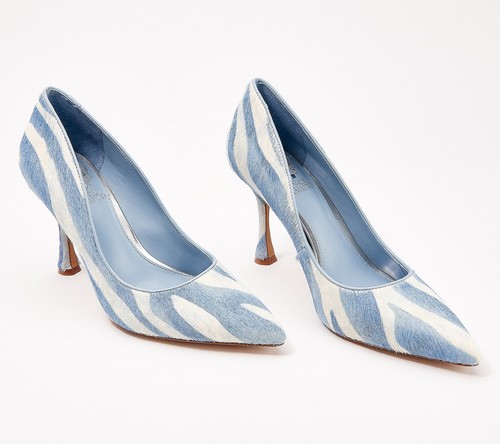 New Vince Camuto Cadie Pump Heels Calf Hair Cerulean Blue Multi Zebra ...