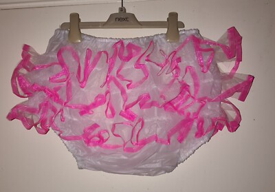 Pvc white+ pink RUFFLED FRILLY SISSY maid diaper nappy adultbaby diaper ...