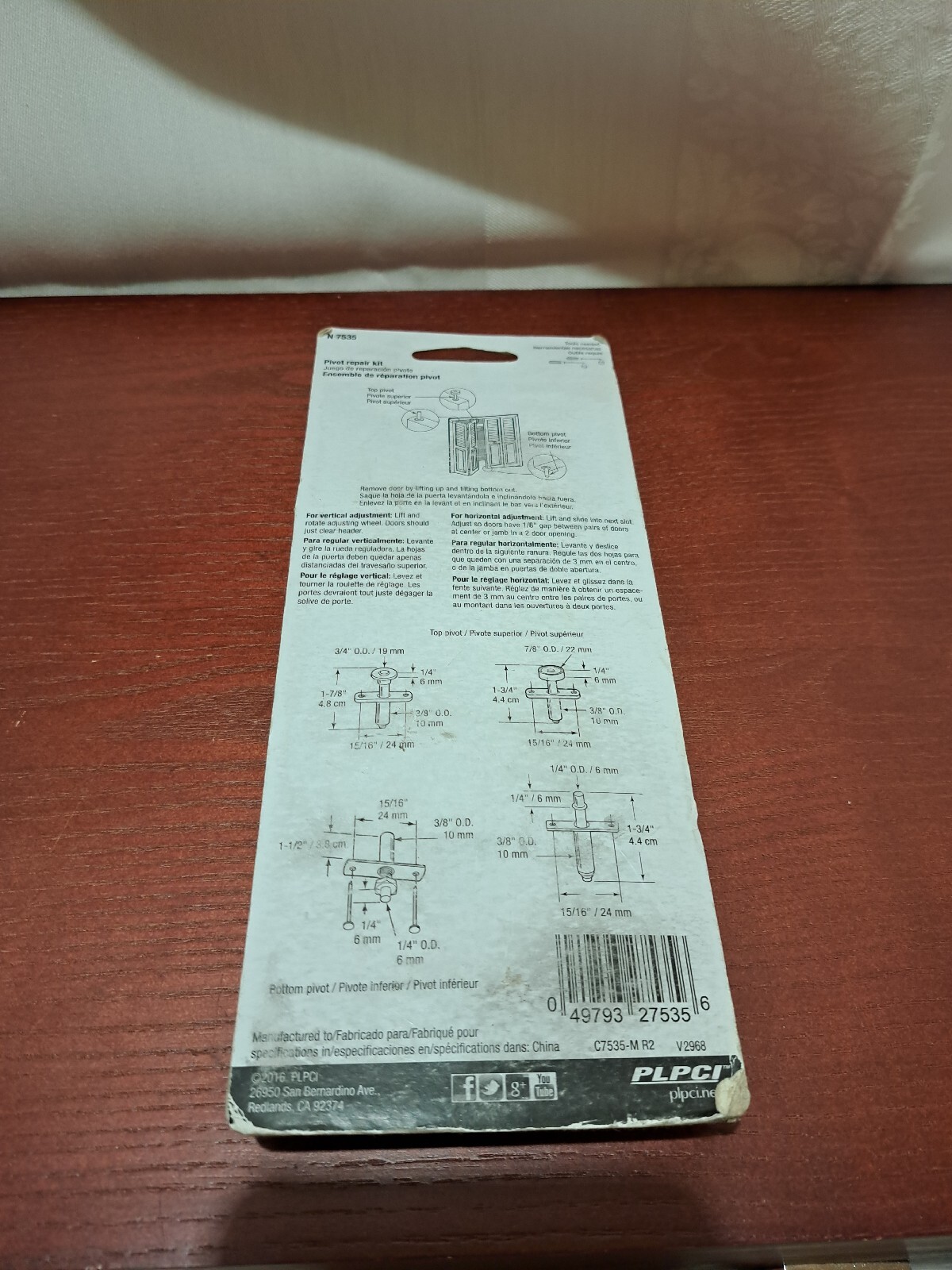 PLPCI Bi-fold door pivot repair kit 3/8” Hole C9 NIB | eBay