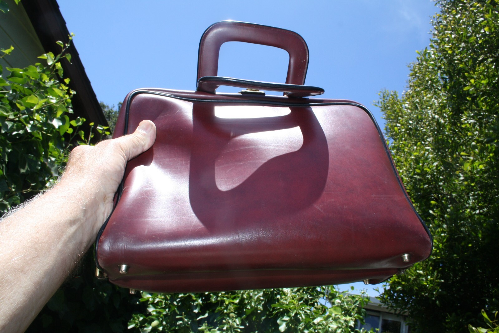 Antique Vintage Ries Red Burgundy Leather Train Trave… - Gem