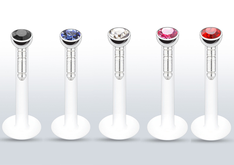 5PC 16G 5/16" Press Fit AB CZ Bioflex Plastic Push Snap In Stud Lip ...