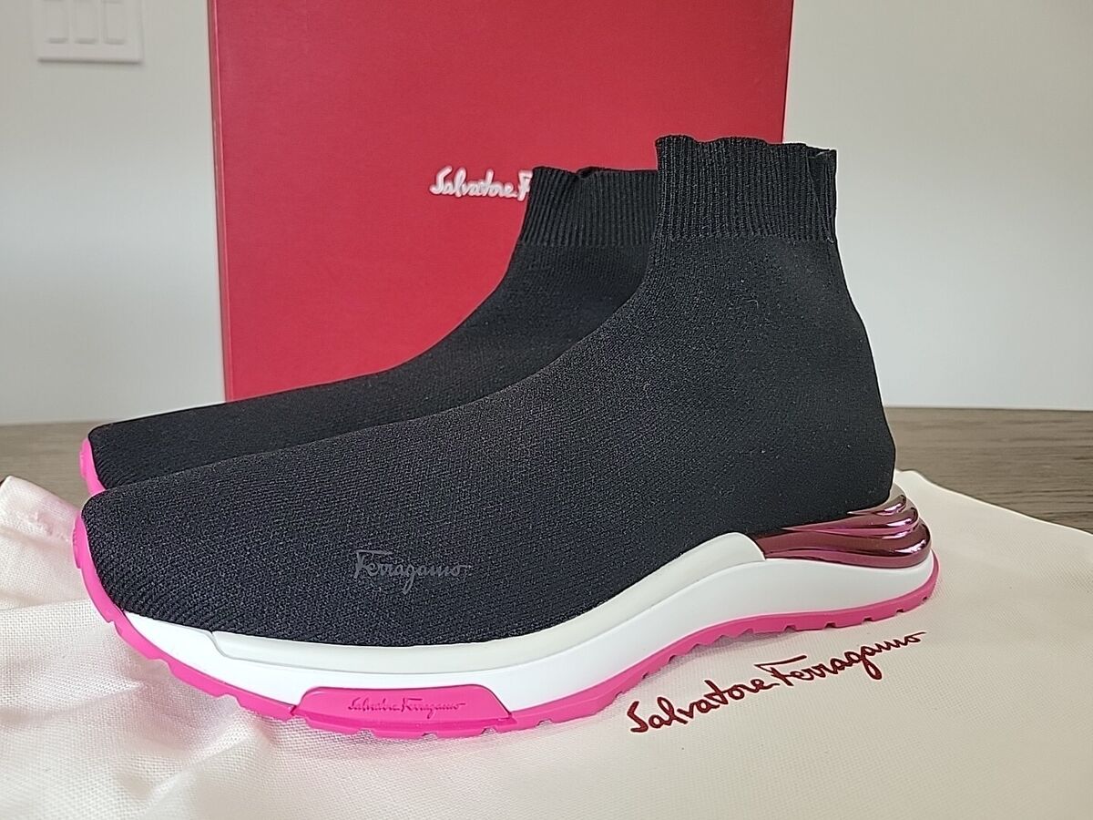 Salvatore Ferragamo Women Black Pink Ninette Sock Sneaker Salvatore Ferragamo Women Black Pink Ninette Sock Sneaker
