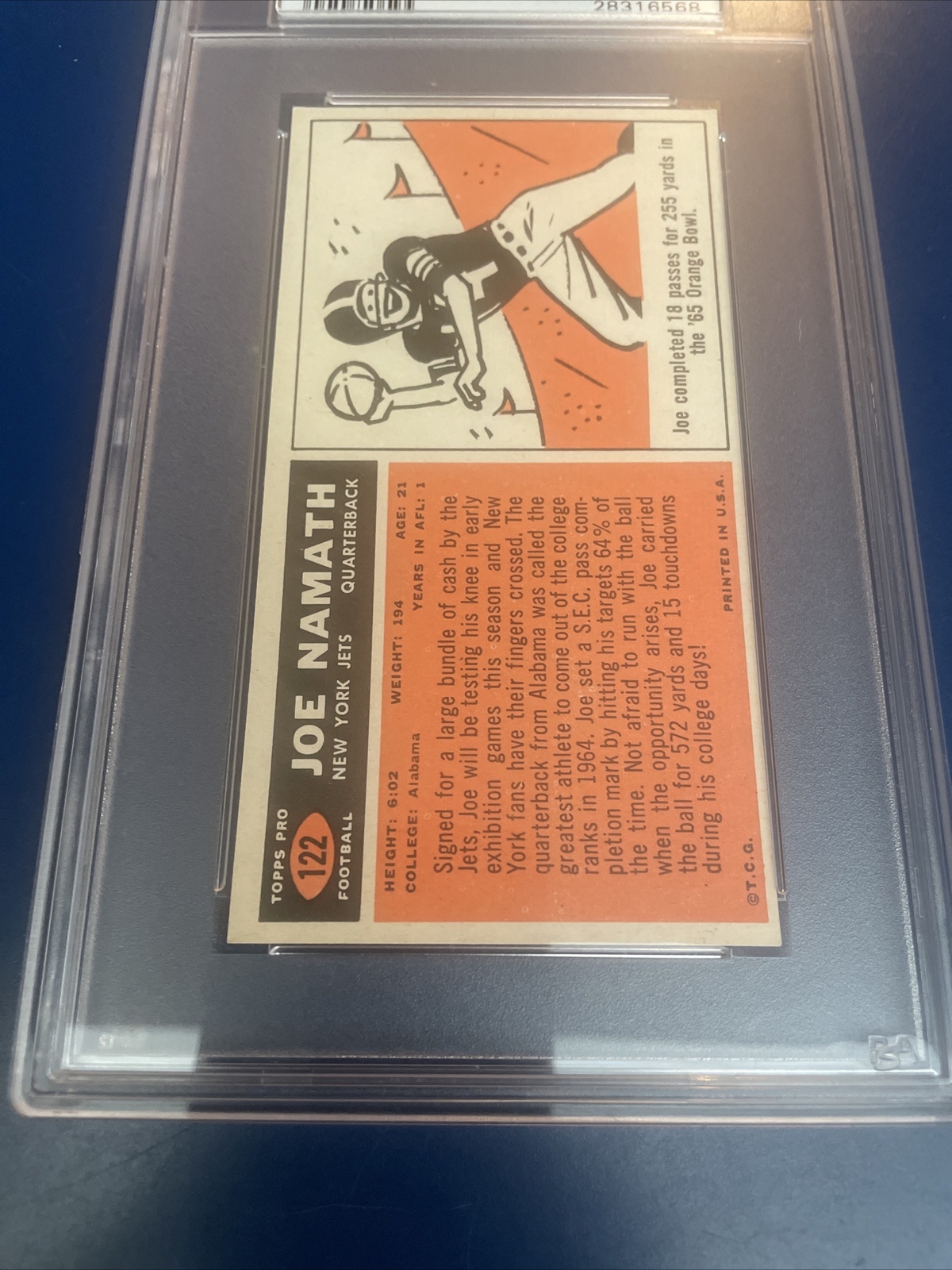 1965 Topps #122 Joe Namath ROOKIE RC PSA 4 Graded Football Card New ...