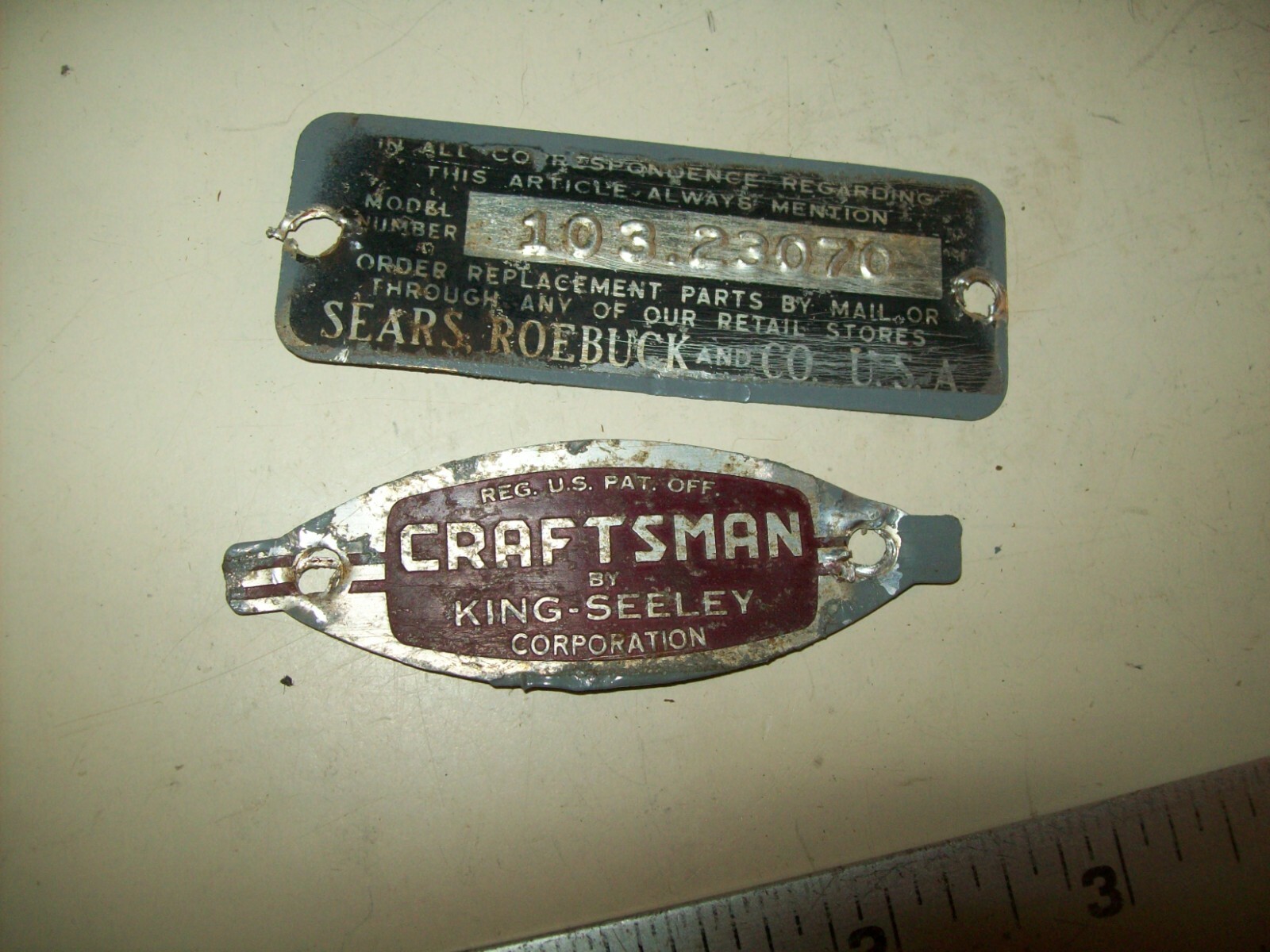 Model & Nameplates or Badges From 9" Sears Craftsman Wood Lathe #103. ...