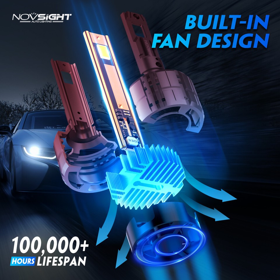 NOVSIGHT 200W 40000LM 2x H4 H7 H11 9005 9006 9012 LED Headlight Bulb ...