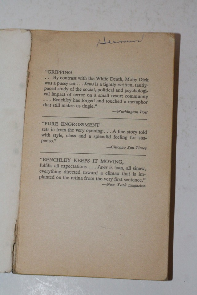 JAWS Paperback Book Peter Benchley Movie Edition 1975 | eBay