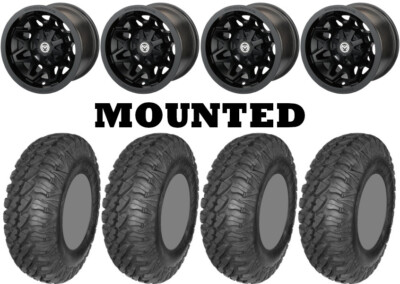 Kit 4 AMS M4 Evil Tires 28x10-14 on Moose 416X Matte Black Wheels FXT ...