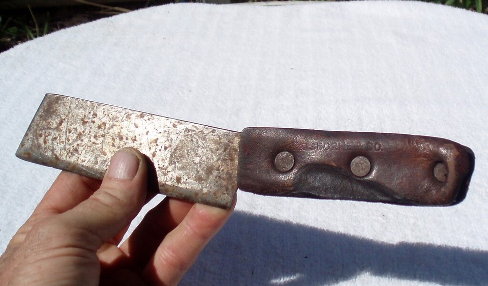 CIRCA 1826 ?? PRIMITIVE ANTIQUE LEATHER CUTTING CLEAVER TOOL CS ...