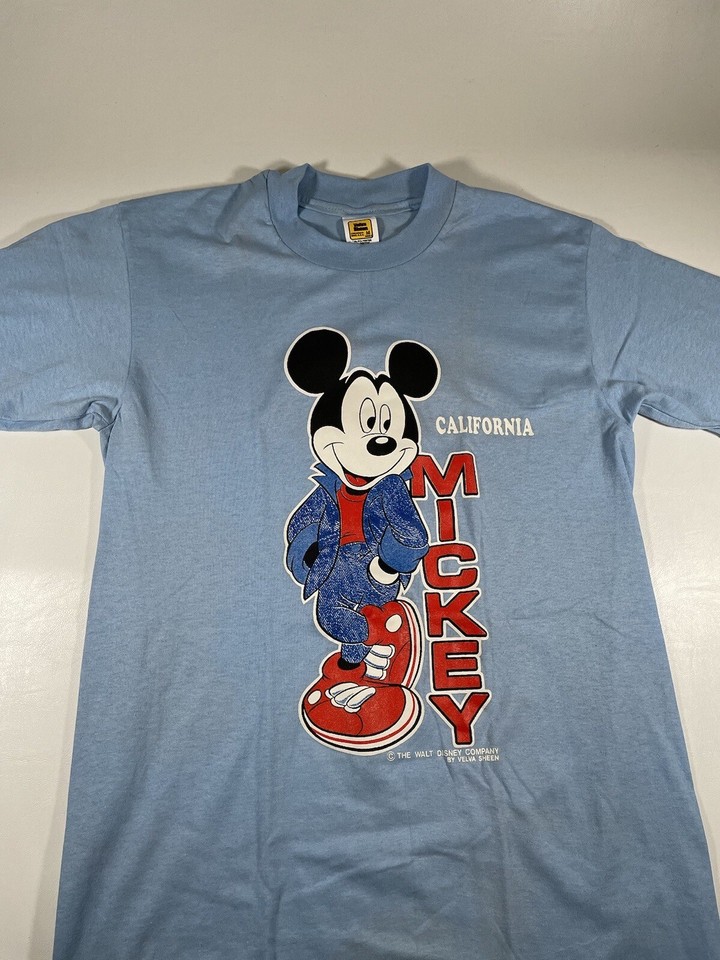 Vtg 80s Mickey California T Shirt M Velva Sheen Walt Disney Company Blue | eBay