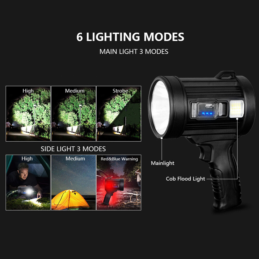 200000 lumen Rechargeable LED Searchlight Portable Handheld Spotlight ...
