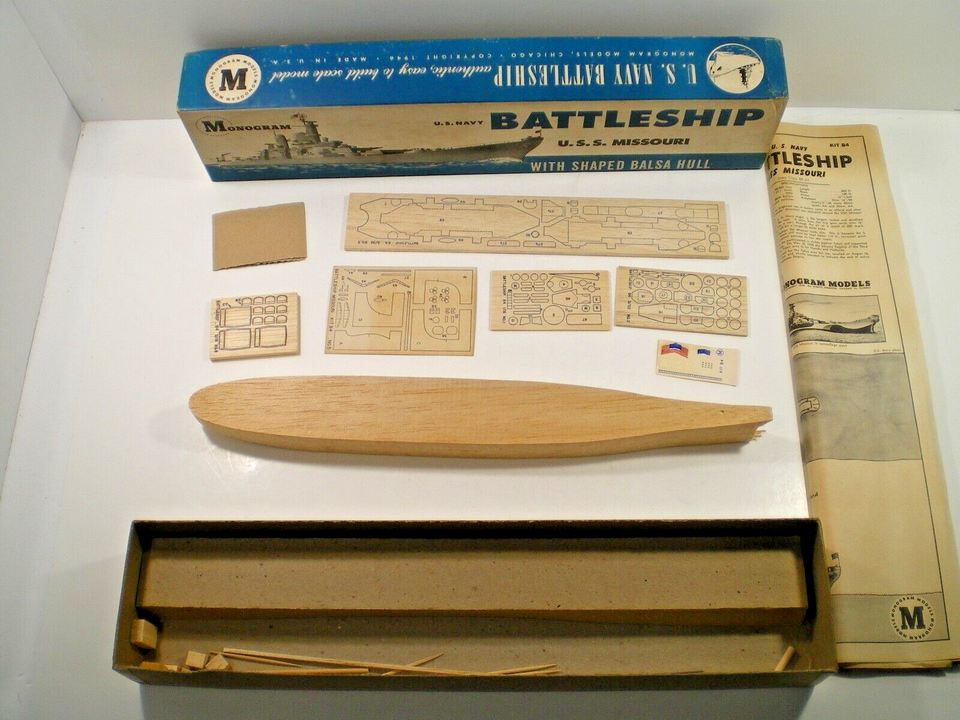 VINTAGE 1945 MONOGRAM WOODEN BATTLESHIP MODEL "USS MISSOURI " 78 years ...
