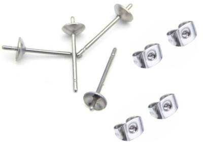 4 Pairs Stainless Steel Cup Earring Post + Butterfly Stopper Push Back ...