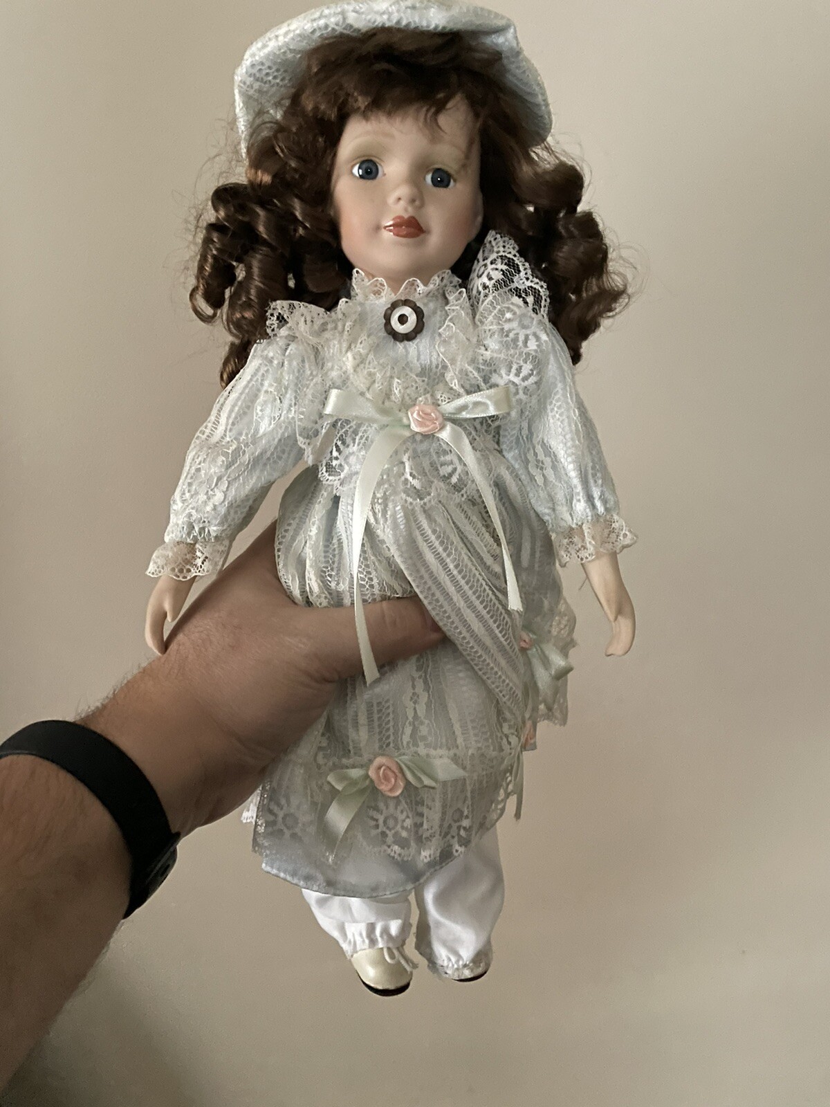 Emerald Doll Collection - 16" Porcelain Girl Doll Brown Curly Hair With ...