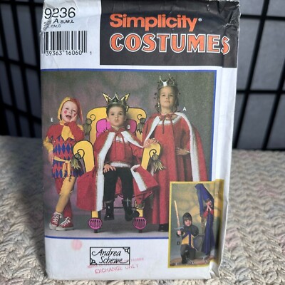 Simplicity 9236 Kids Costume Pattern King Queen Jester Cape & Crown ...
