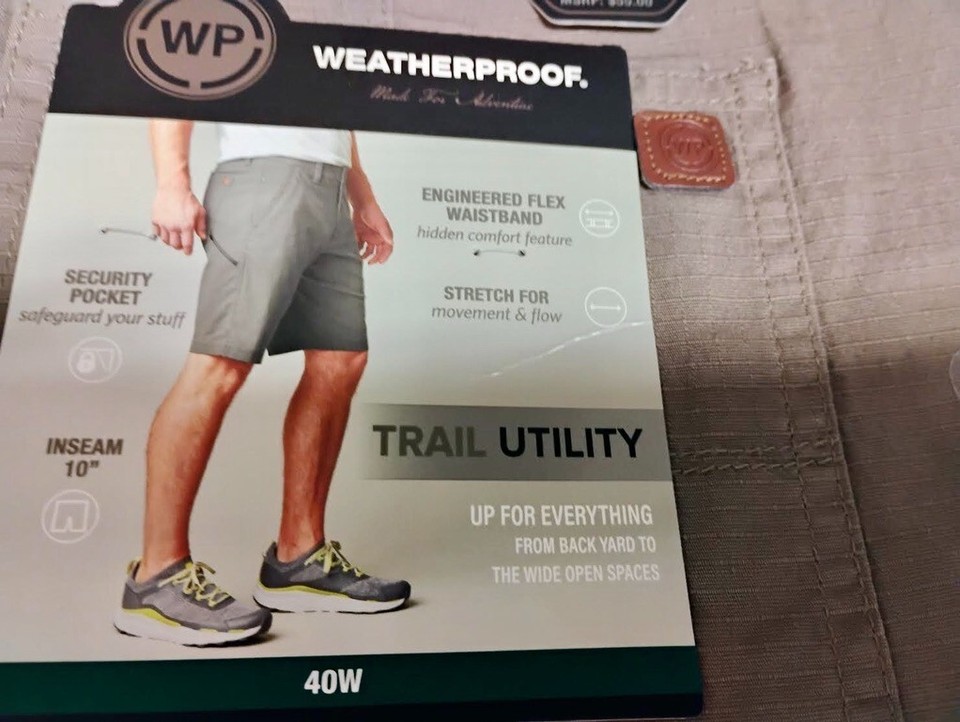 Weatherproof Trail Utility Men's Shorts, Flex Waistband, SZ 40 ...