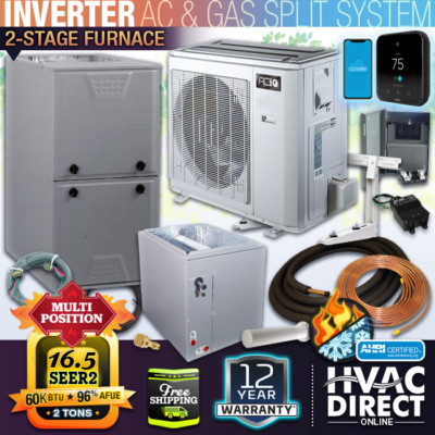 ACiQ 2 Ton Inverter Central AC & 95% 60K BTU 2-Stage Gas Furnace System ...
