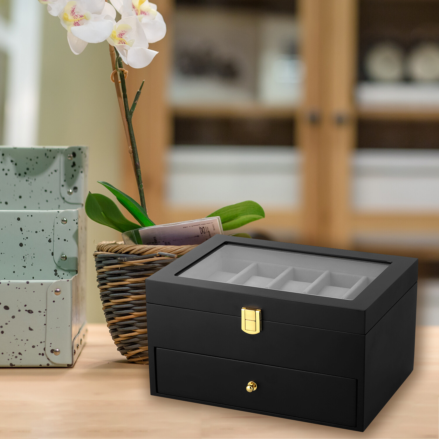 Mens Double Layer Watch Box 20 Grids Leather Display Case Jewelry ...