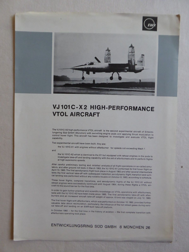 DOCUMENT PUB RECTO VERSO EWR VJ 101C-X2 VTOL AIRCRAFT RB 145 LIFT ...