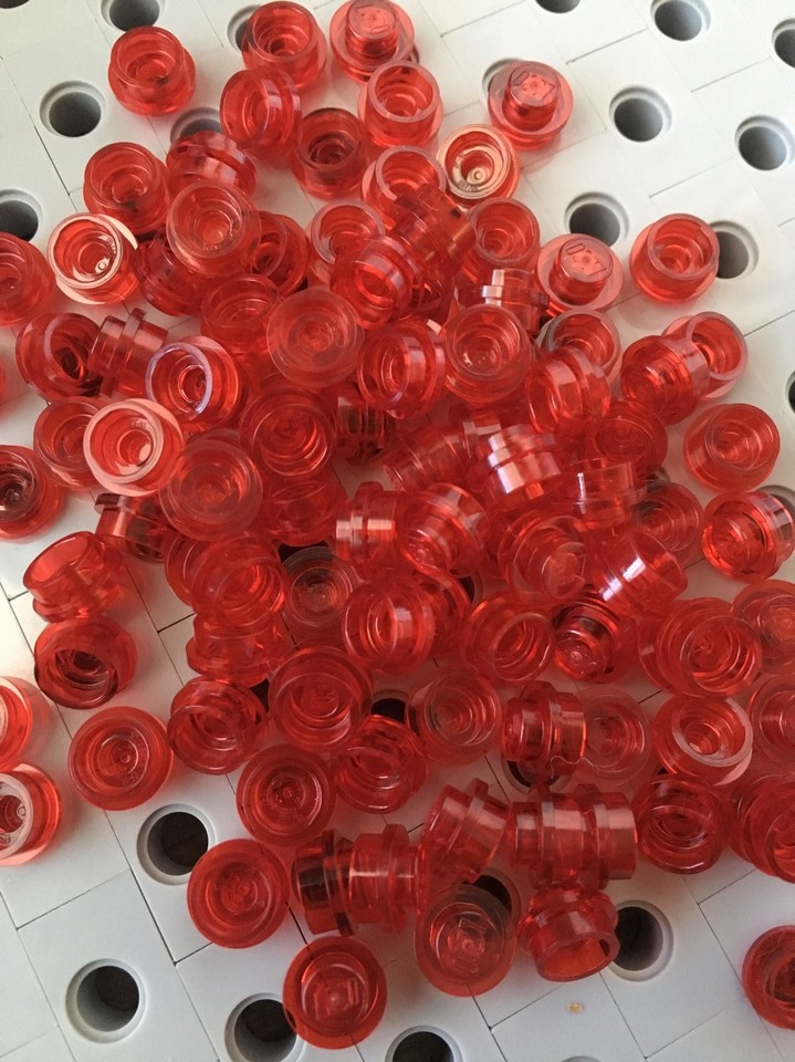 Lego 1x1 Red Transparent Traslucent Round Plate Bricks Dots Caps Lot Of ...
