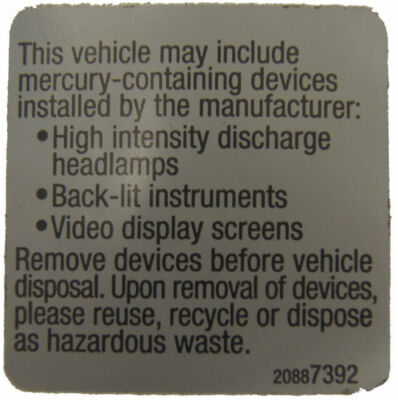 2009-2010 GM Mercury Disposal Warning Labels Engine Bay Decal 20887392 ...