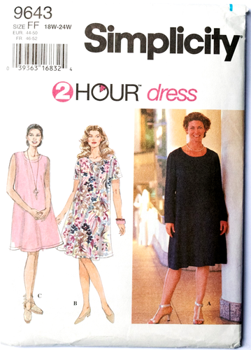 Vintage Simplicity 9643 Easy Flared Dress Pattern Plus Size 18W - 24W ...
