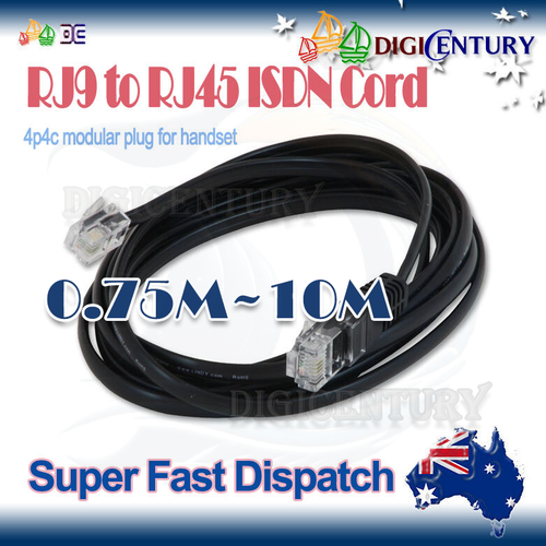 ISDN Handset Telephone ADSL Cable RJ45 8p4c plug to RJ9 RJ10 4p4c Black ...