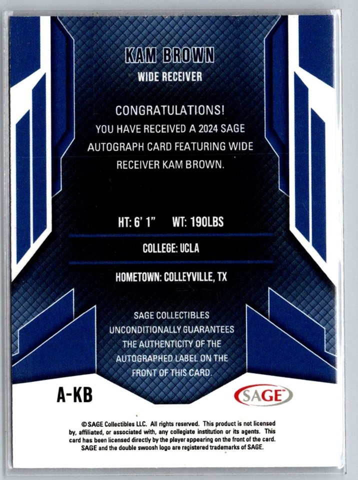 2024 SAGE HIT #A-KB Kam Brown Autographs Red (Low Series) | eBay