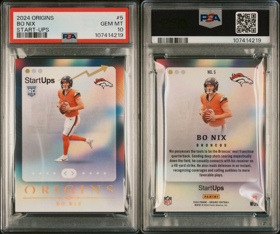 2024 Panini Origins Bo Nix Startups Rookie card #5 psa 10 Population 2 ...