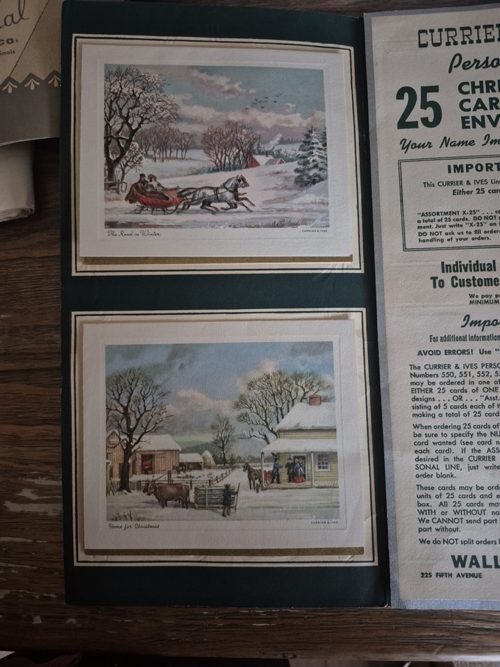 1952 WALLACE BROWN CURRIER AND IVES CHRISTMAS CARD DISPLAY WITH SAMPLE ...