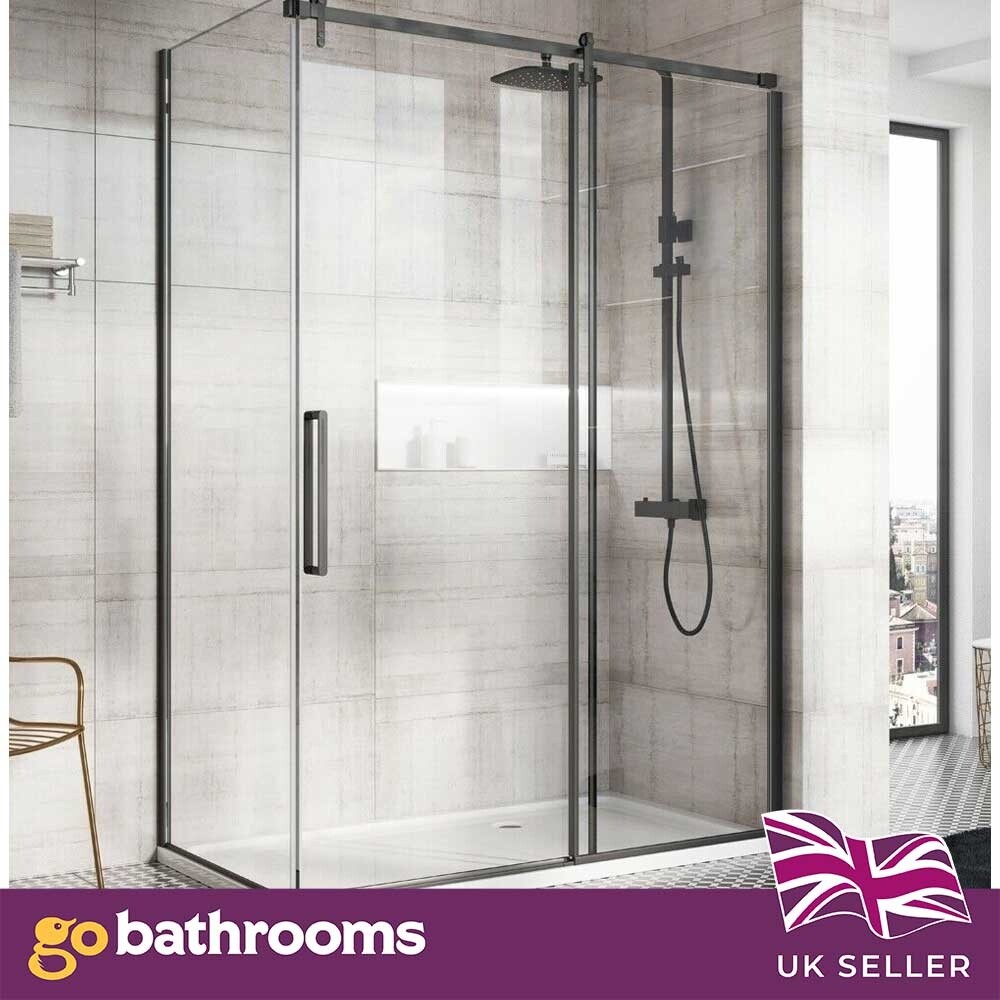 Black Bathroom Shower Enclosure Frameless Shower Side Panel | 800mm ...