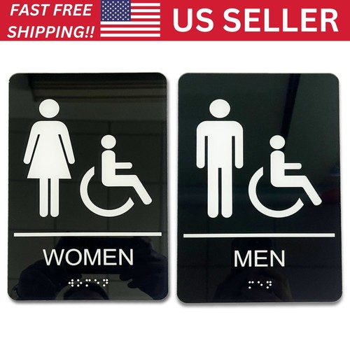 2 Pack - Restroom Sign, Men Women ADA Compliant with Braille (Acrylic ...