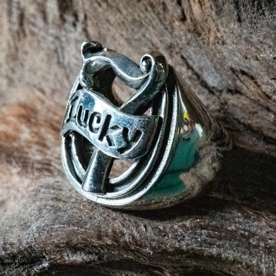 Lucky 7 Ring .925 sterling silver Men's Chunky Biker Tattoo Rebel ...