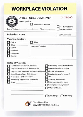 Office workplace violation notice, sticky note pad, 4x6-inches, 50 ...