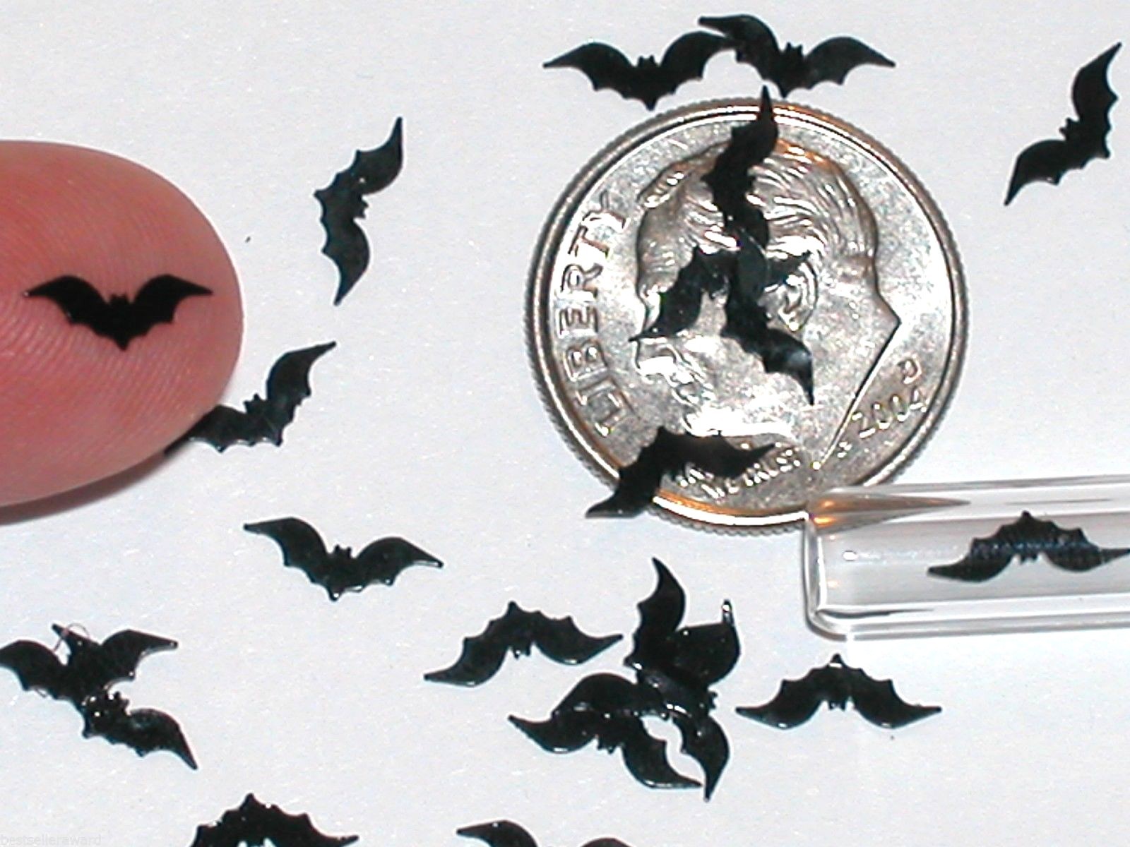 20pc. Super tiny Magical Halloween Black Bats Wings Miniature for glass ...
