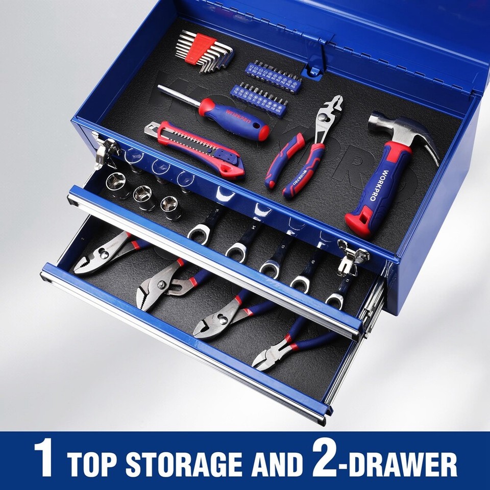 WORKPRO 18" Metal Tool Box 2 Drawers 1 Top Storage Portable Tool Box Metal Latch | eBay