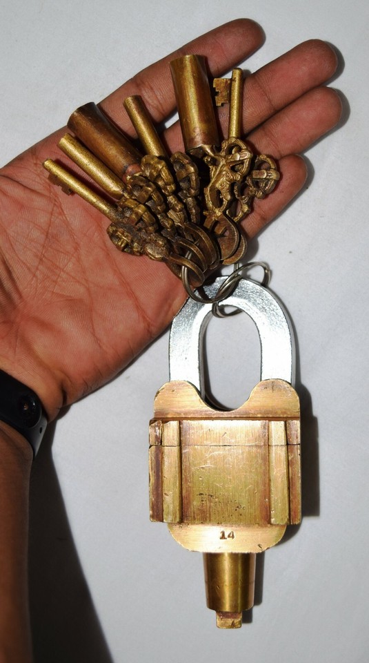 Tricky Lock Solid Brass Six Key Padlock Heavy Home Safety Handicraft ...