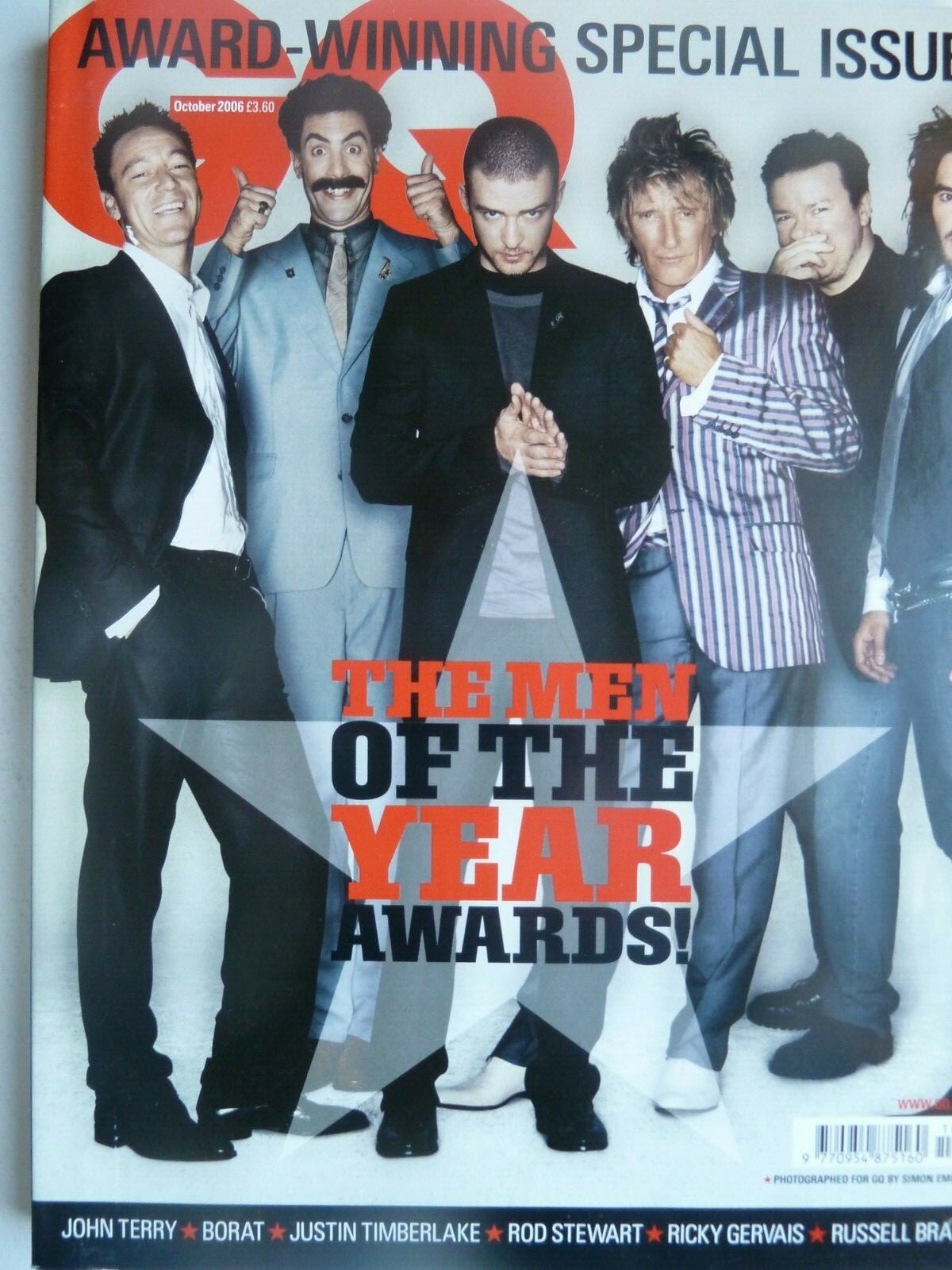 GQ MAGAZINE, OCT 06 feat TIMBERLAKE, KEANE, BILLIE PIPER, BORAT, RICKY ...