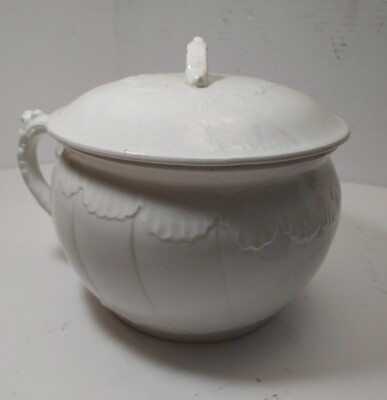 Antique Utah Pottery Chamber Pot with Lid ad Handle Floral Pattern | eBay