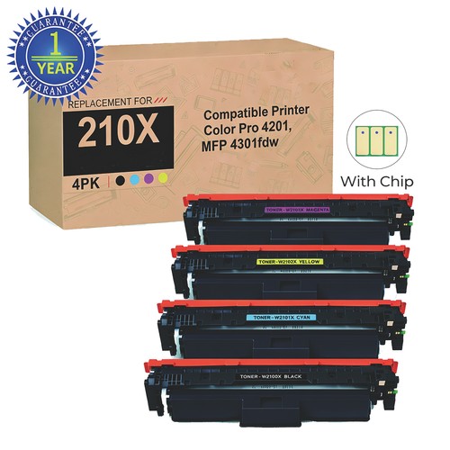 4-Pack W2100X High Yield Toner for HP 210X LaserJet Color Pro 4201 MFP ...