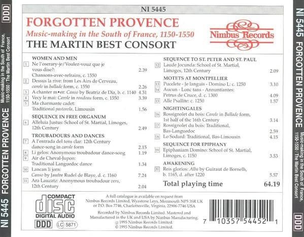 NI5445 Martin Best Consort Forgotten Provence - Music-Making In the ...