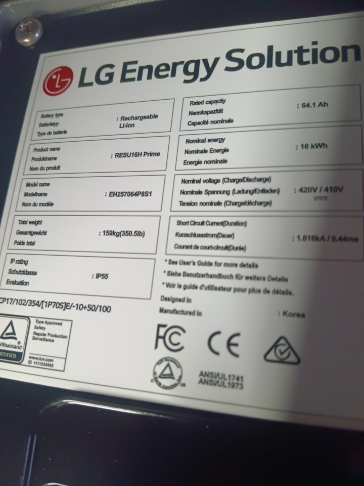 LG Energy Solar HV Battery RESU10H (RESU 10H) 9.6kwh Control Module ...